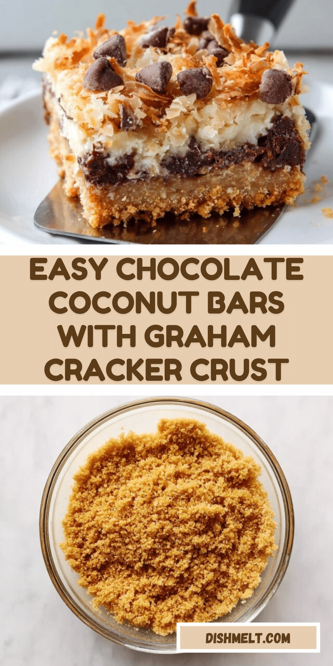 Chocolate Coconut Bars with Graham Cracker Crust & Gooey Chocolate Center